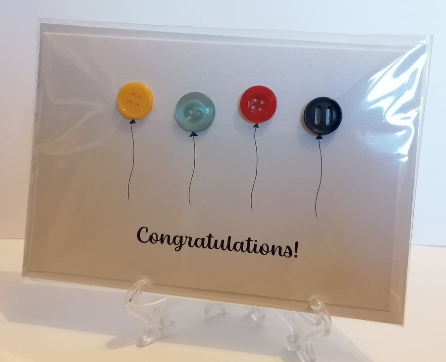 Congratulations button balloons greetings card - Folksy
