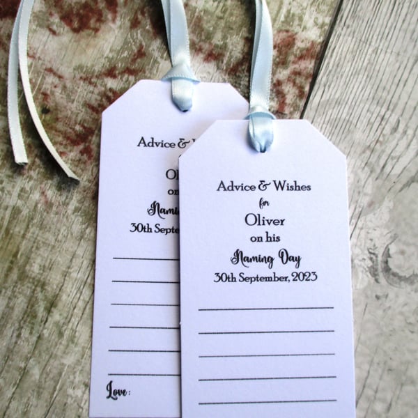 Naming Day Advice & Wishes Personalized Tag... - Folksy