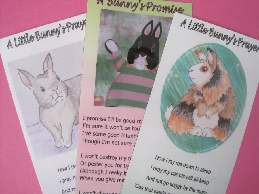 Bunny Rabbit Picture and Poem bookmark set of 3 - Folksy