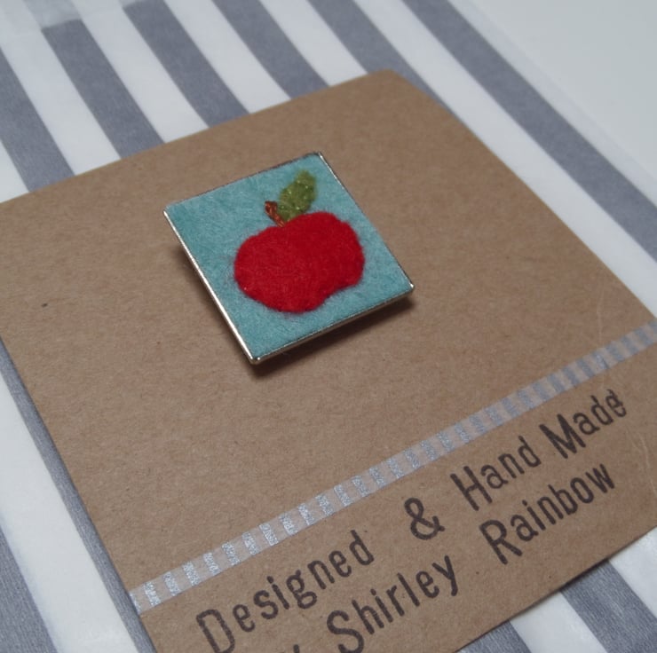 Red Apple Gift for Teacher Hand Stitched Badge - Folksy