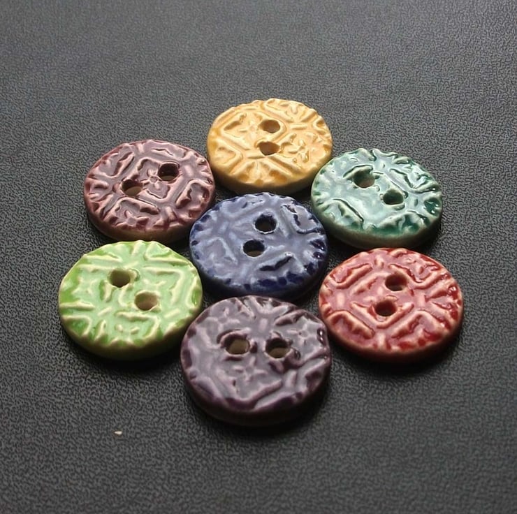 Set of seven little handmade ceramic buttons - Folksy