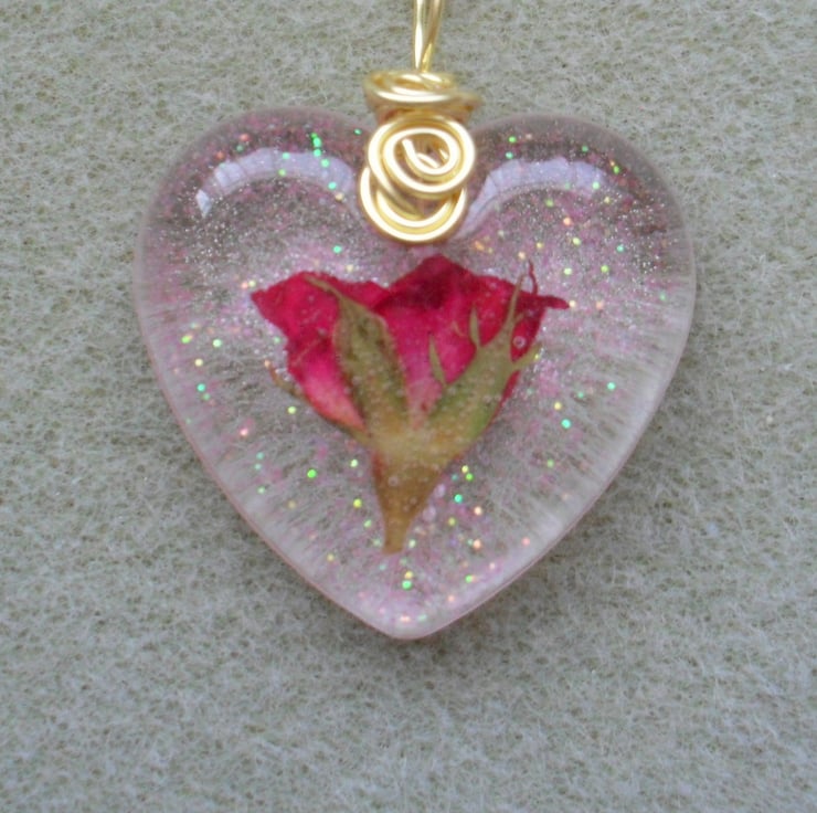 SALE Real Red Rose Set in Resin Pendant - Folksy