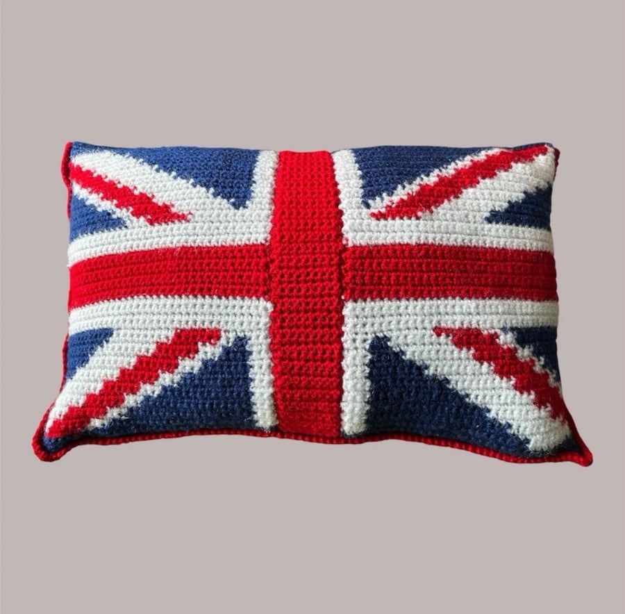 Handmade Crochet Union Jack Cushion with Pad - ... - Folksy
