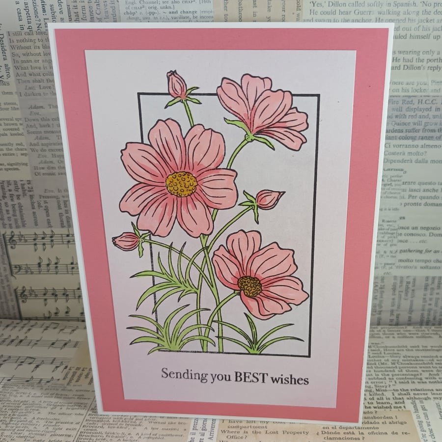Cosmos flower birthday card - Folksy