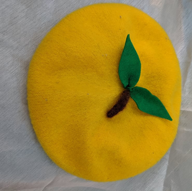 Hand Decorated Beret - Lemon - Folksy