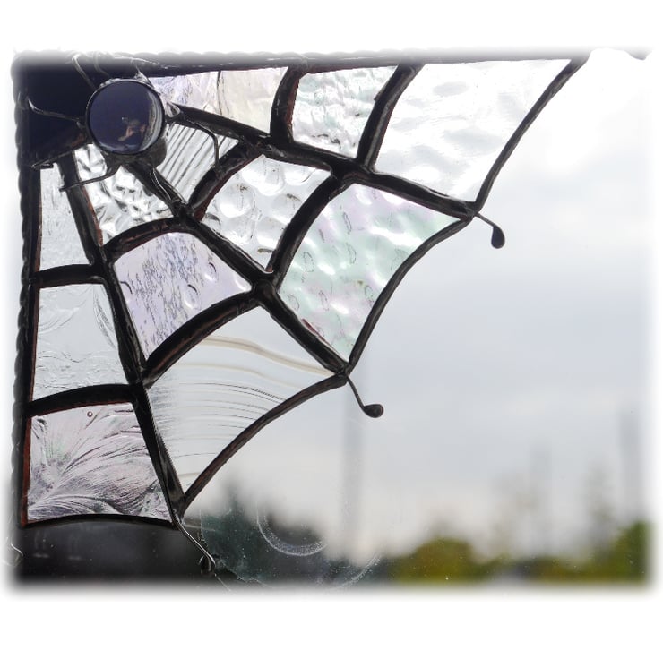 Spider Web Stained Glass Suncatcher Black Spide... - Folksy