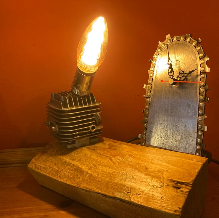 Chainsaw Themed Table Lamp and Clock Combo, Mou... - Folksy