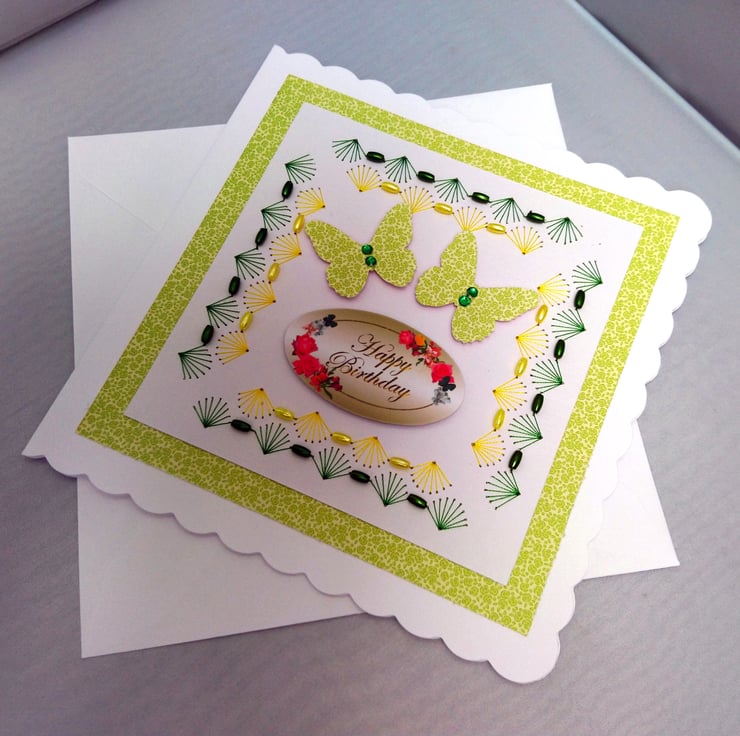 Birthday Card Butterfly, Embroidered with Bead... - Folksy