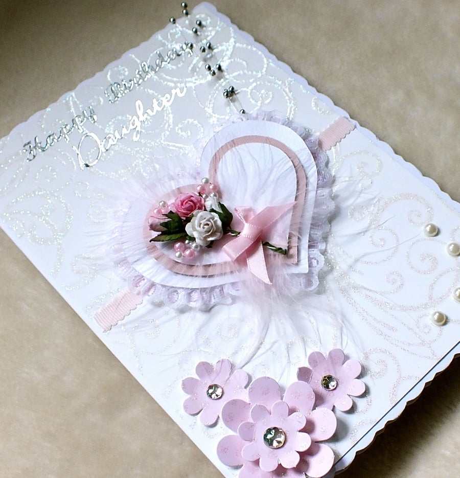 Daughter's Birthday Luxury Heart Handmade Card - Folksy