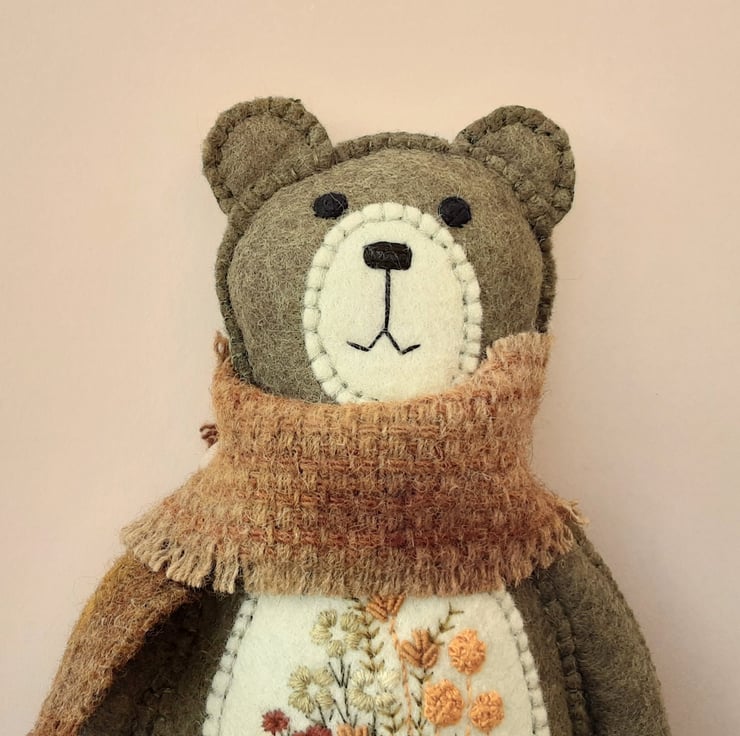 Scandi style Woodland teddy bear, hand embroide... - Folksy
