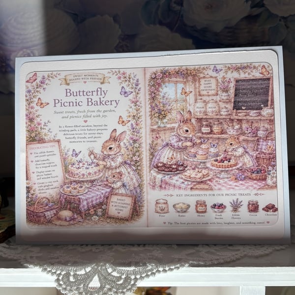 Greeting Card - Butterfly Picnic Bakery - C280 - Folksy