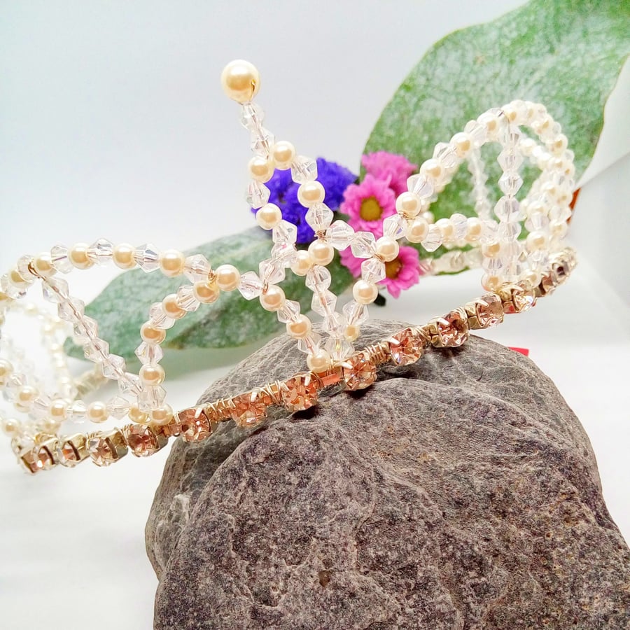 Clear Crystal and Cream Pearl Beaded Princess T... - Folksy