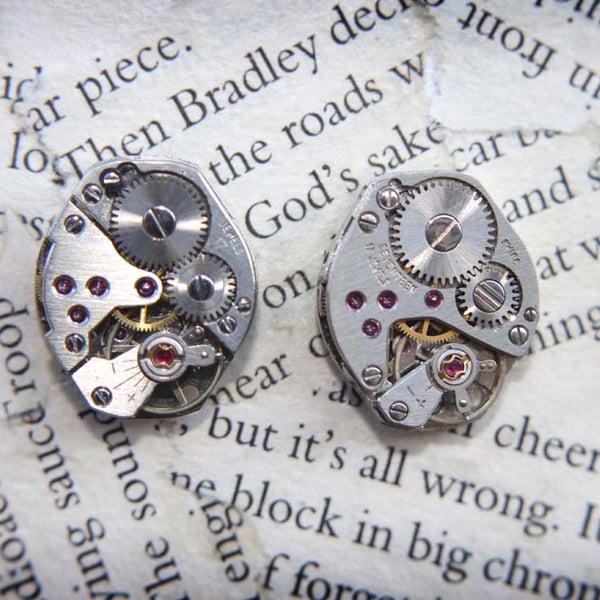 Steampunk Watch Movement Crystal Silver Stud Ea... - Folksy