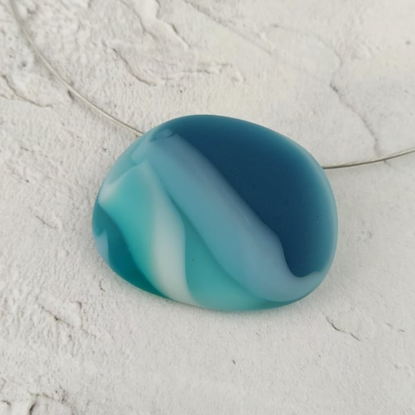 Deep Sea Blue Glass Pendant on Choker Necklace - Folksy