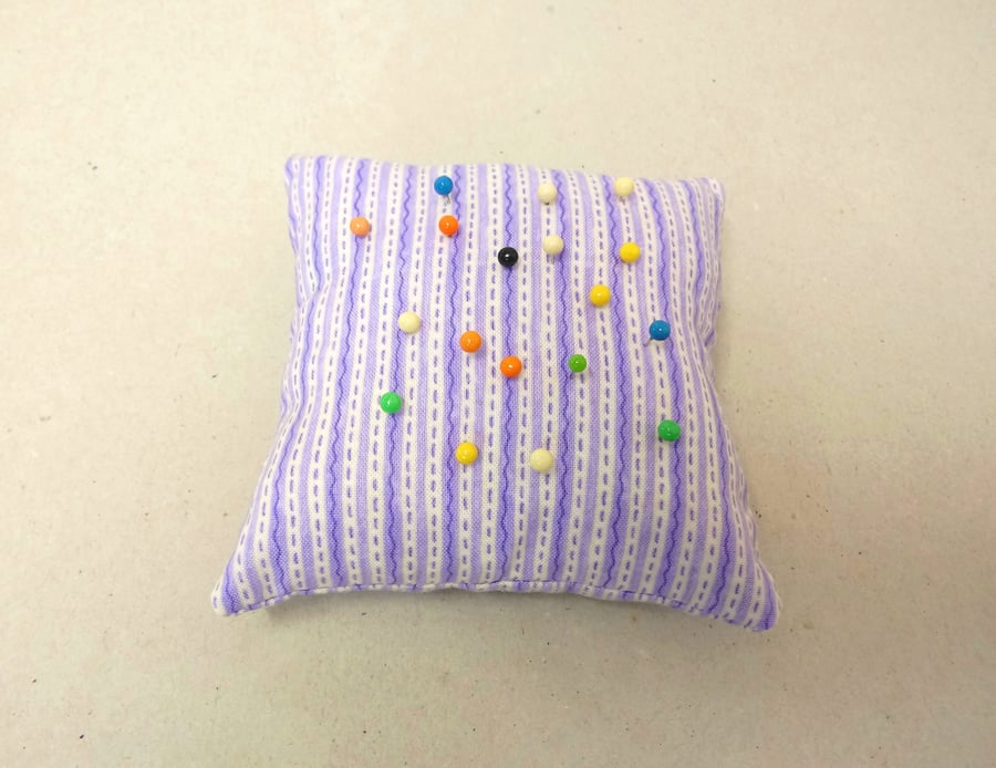 Pin cushion in lilac and white stripes, large size - Folksy
