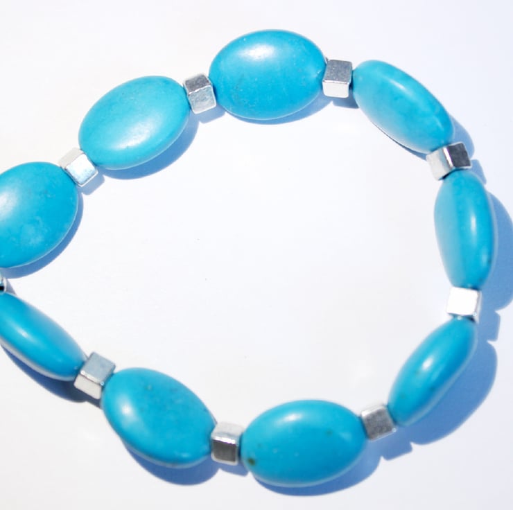 Turquoise dyed howlite oval bead stacking bracelet - Folksy