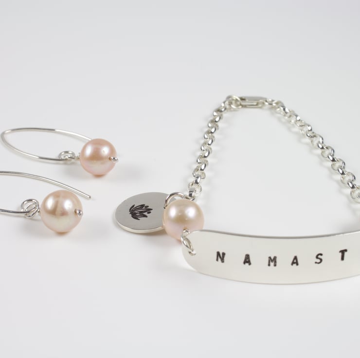 Sterling Silver 'Namaste' Text Bracelet with Li... - Folksy
