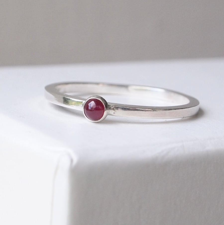 Ruby Stacking Ring Silver, July Birthstone Gift - Folksy
