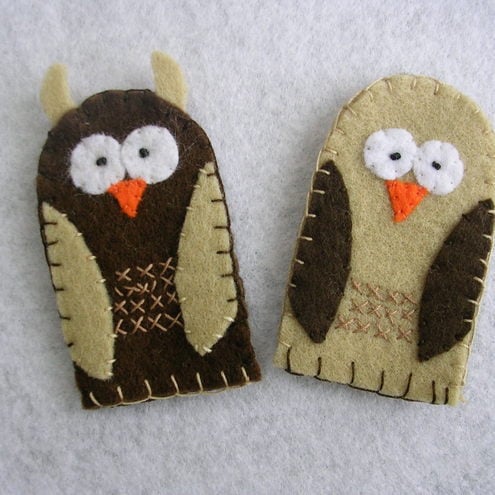 Set of Owl Finger Puppets - Folksy