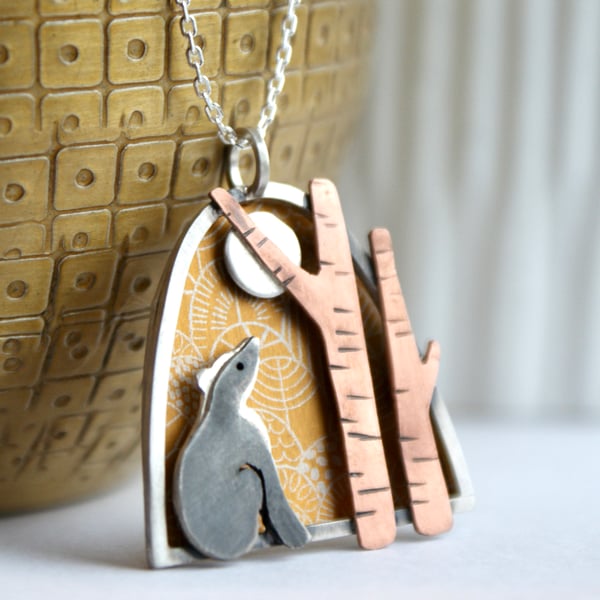 Badger and moon statement necklace - Folksy
