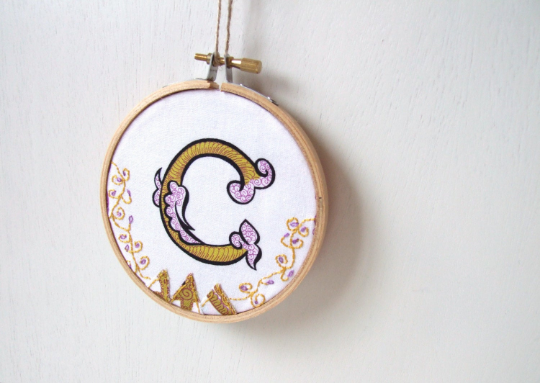 C embroidery hoop, initial letter C embroidery,... - Folksy