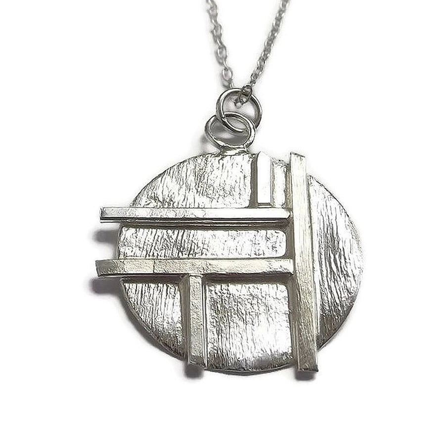 sterling silver grid pattern silver disc pendant - Folksy