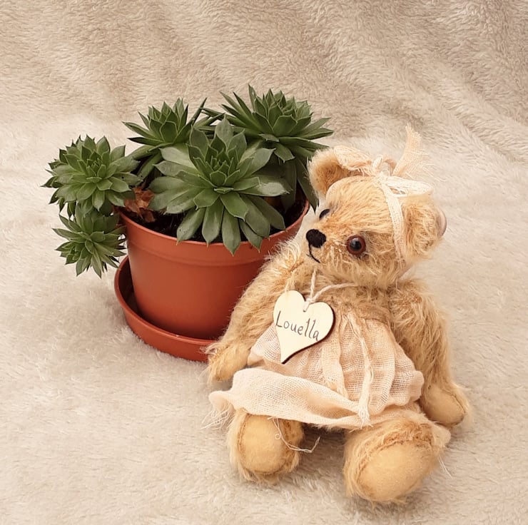 Mini Mohair bear, dressed miniature teddy bear,... - Folksy