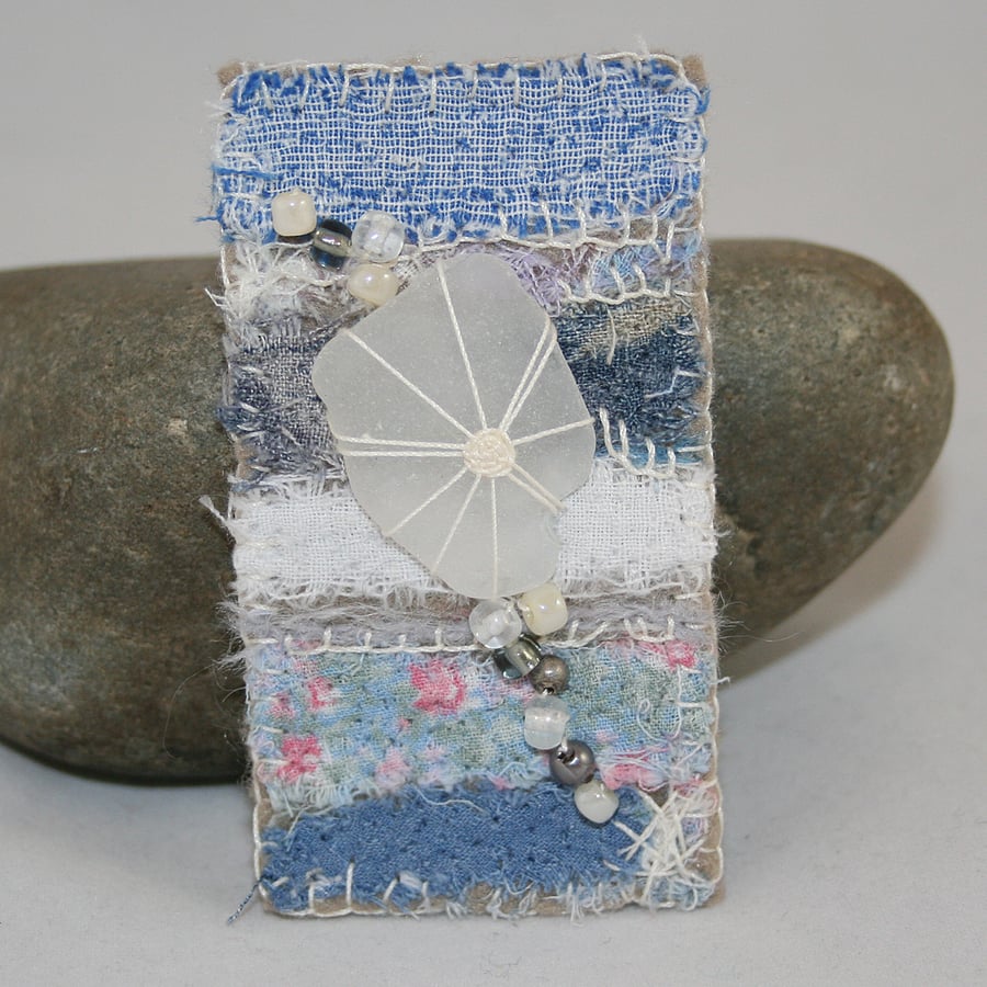 Embroidered Sea Glass Brooch - Folksy