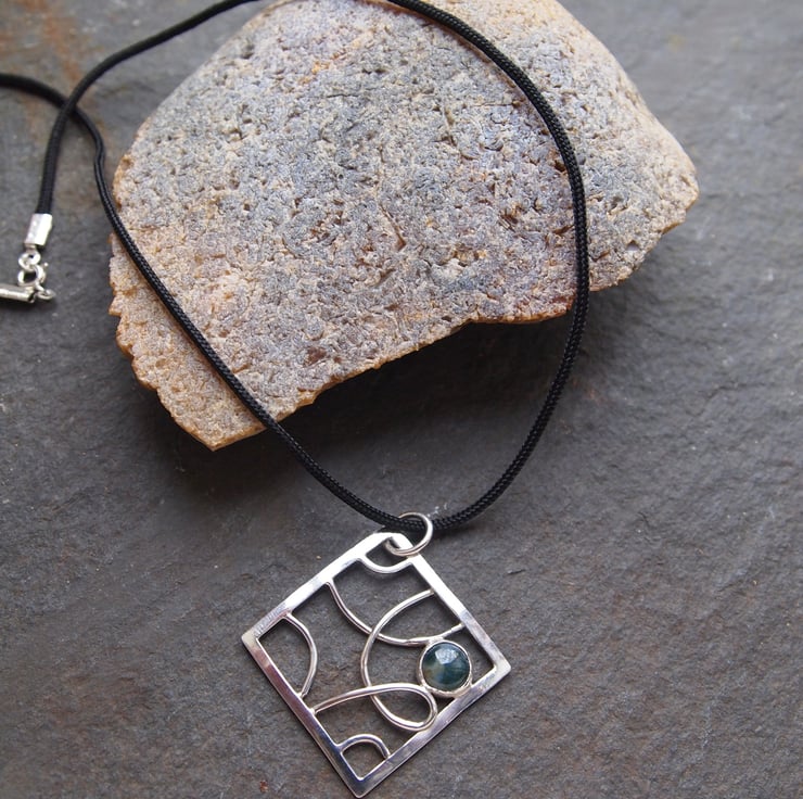 Sterling Silver Necklace - square & swirls... - Folksy