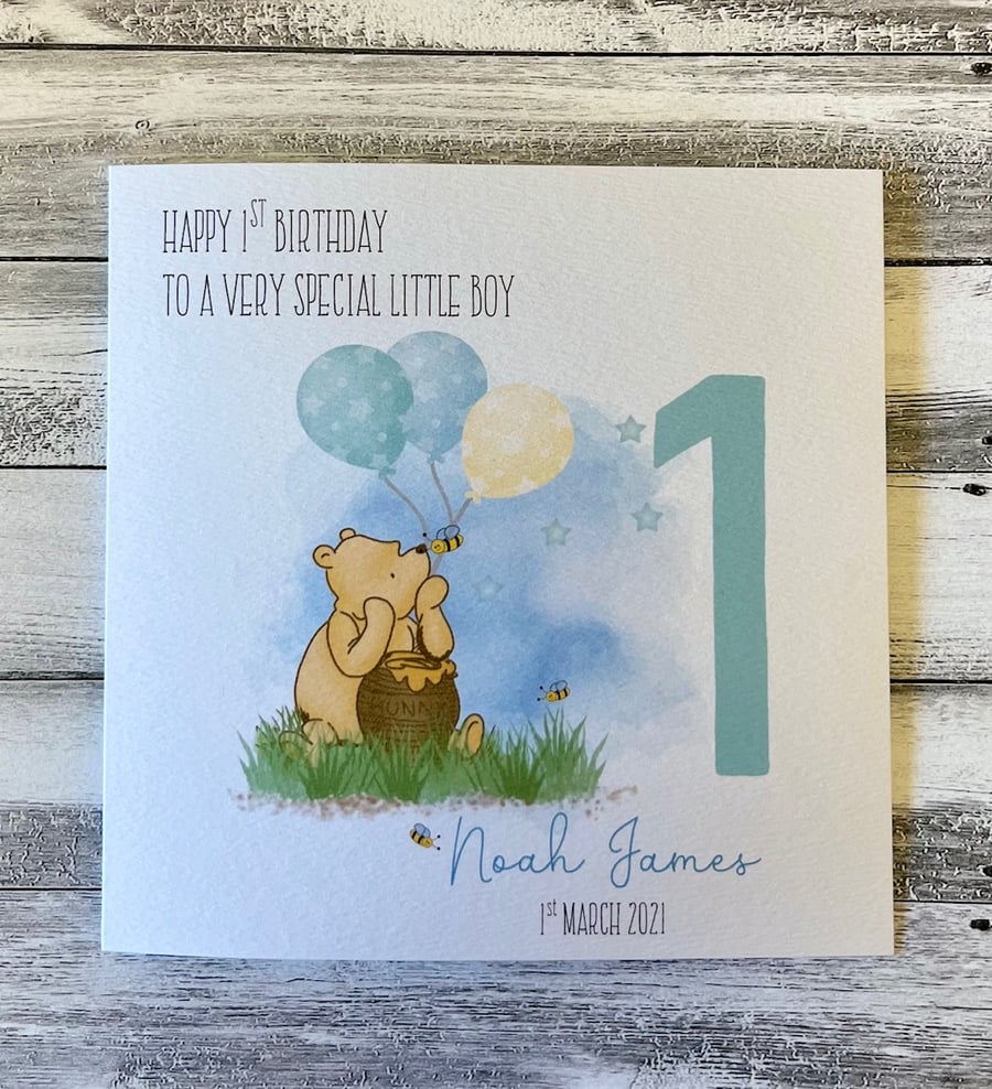 First Birthday Card, Personalised Winnie the Po... - Folksy