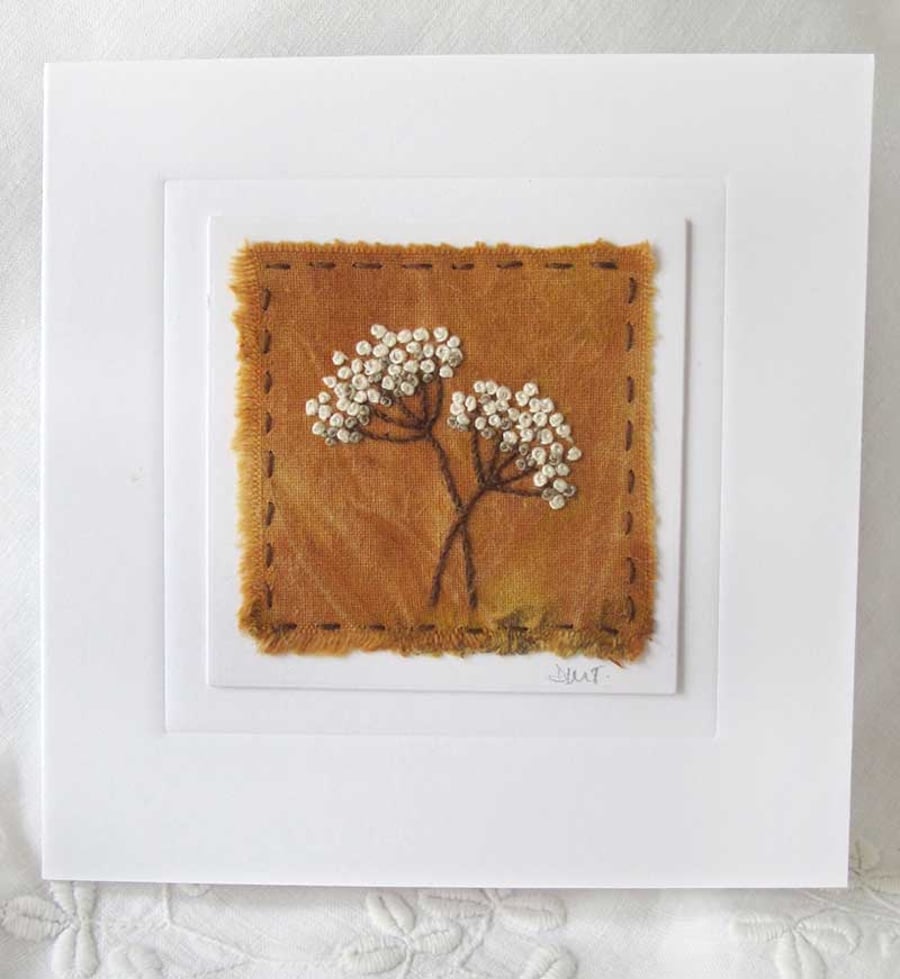 RUST PRINTED EMBROIDERED CARD UMBELLIFERS - Folksy