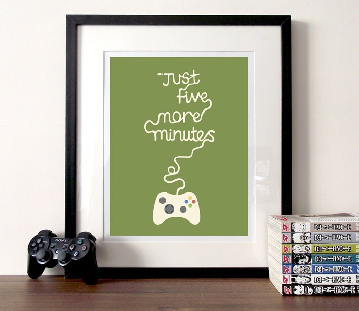 Gaming poster, typographic print, five more min... - Folksy