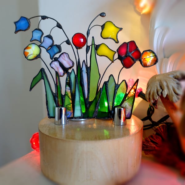 Stained Glass Meadow Flowers on solid Tulip Woo... - Folksy
