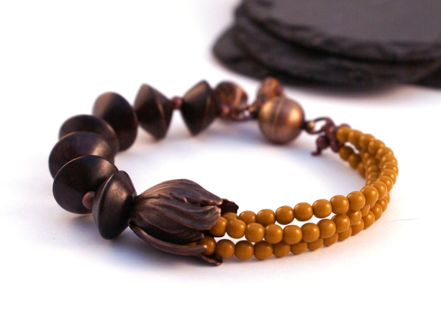 Autumn Ochre - Czech Glass & Wooden Beaded ... - Folksy