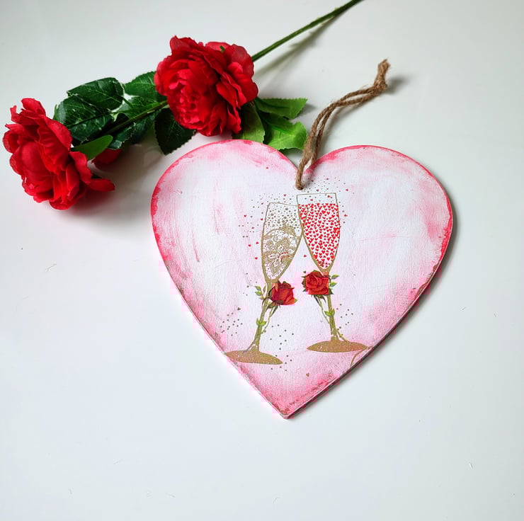 Decoupage Hanging Wooden Decorative Heart, Vint... - Folksy