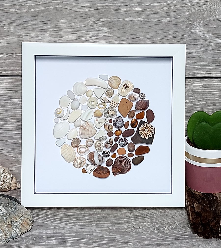 Cornish shell, pottery and seaglass framed wall... - Folksy