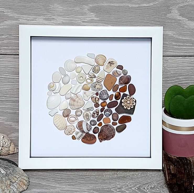 Cornish shell, pottery and seaglass framed wall... - Folksy