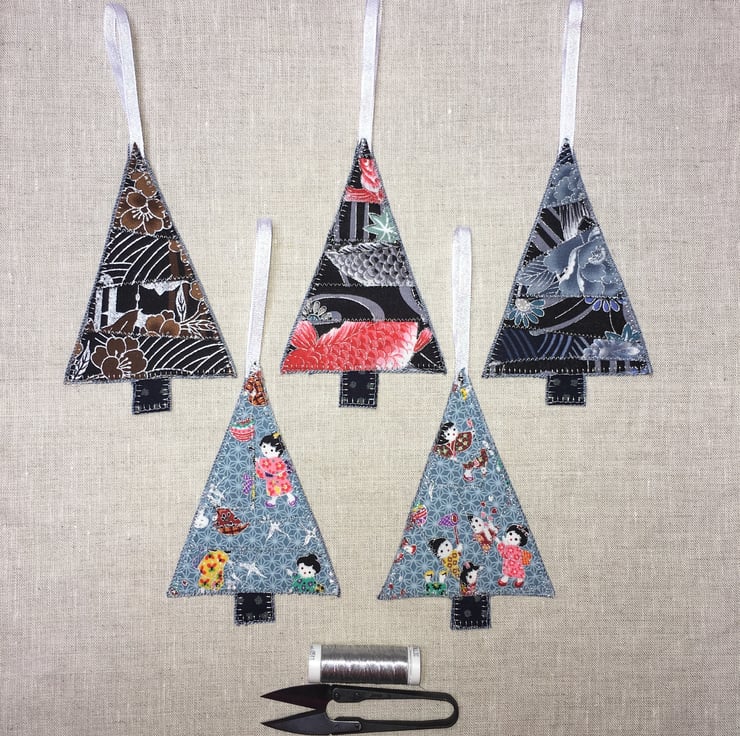 Japanese Fabric Christmas Tree Decorations Silv... - Folksy