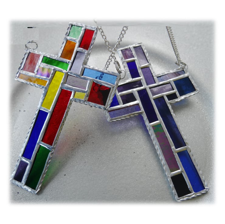 Cross Suncatcher Stained Glass Patchwork Rain... - Folksy