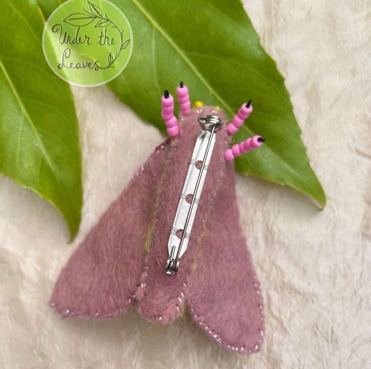 Hand embroidered rosey maple moth bespoke brooc... - Folksy