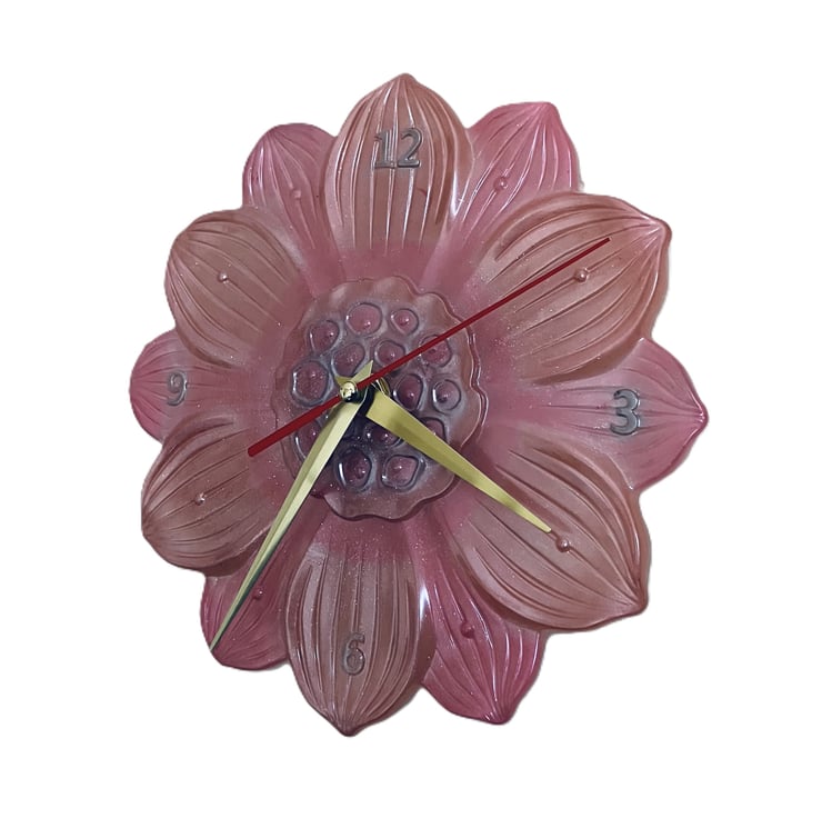 Pink Glitter Resin Flower Clock Quirky Bespoke ... - Folksy