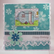 Handmade birthday card - the caravan - Folksy