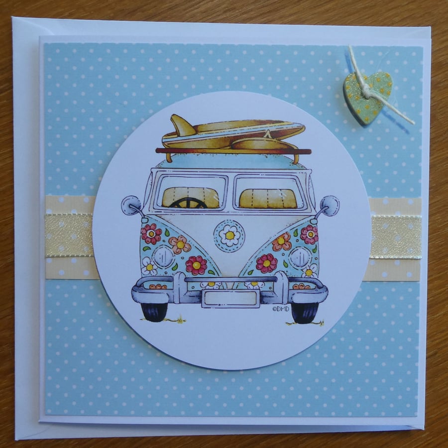Retro Flower Power Camper Van Card - Folksy