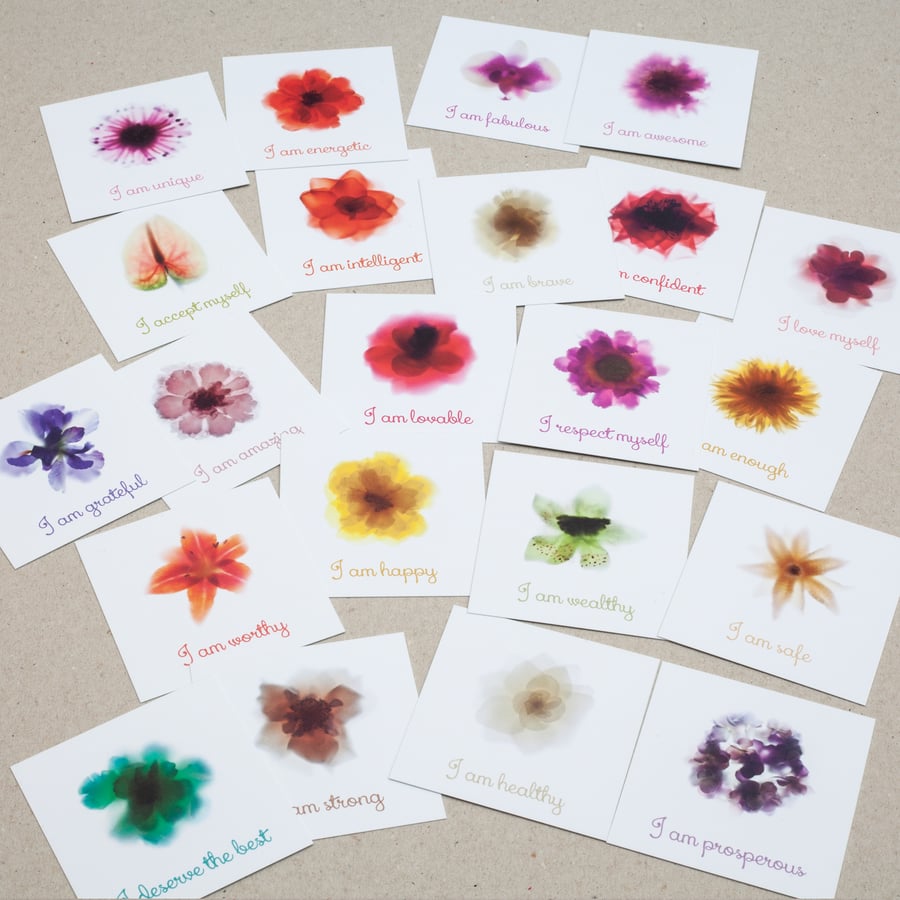 Pack of 22 positive affirmation cards with flow... - Folksy