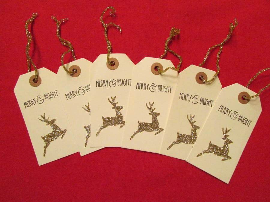 Glitter Reindeer Christmas Tags - Pack of 6 - Folksy