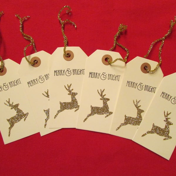 Glitter Reindeer Christmas Tags - Pack of 6 - Folksy
