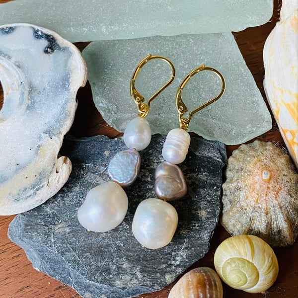 Baroque pearl earrings - ivory & pinky beig... - Folksy