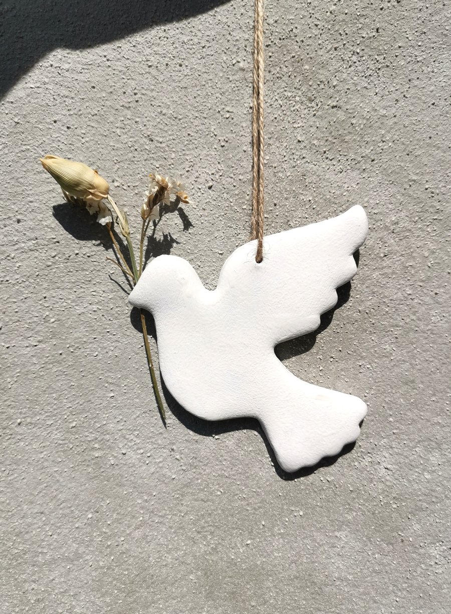 Handmade clay peace dove with dried flowers. Ec... - Folksy
