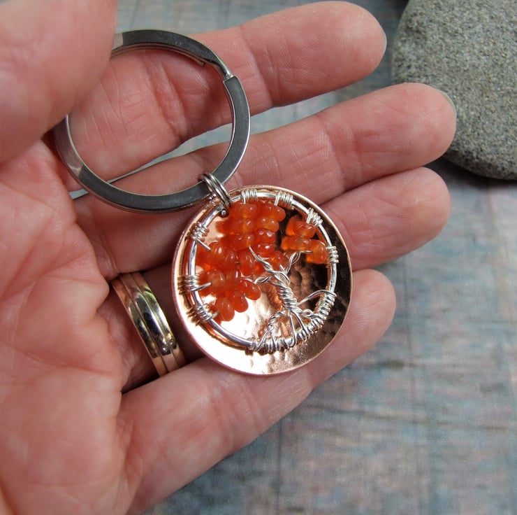 Keyring. Tree of Life Bag Charm. Carnelian Gems... - Folksy