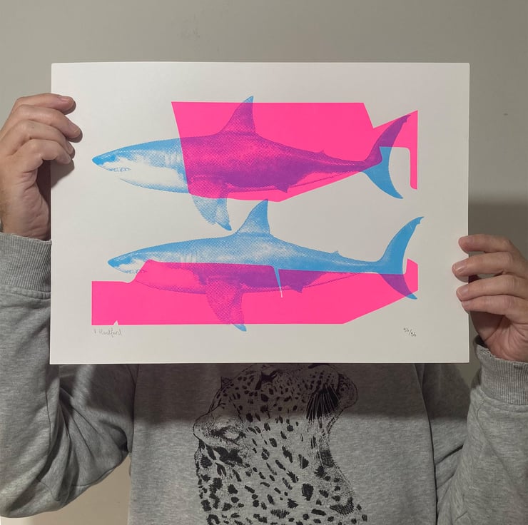 Screen Printed Shark Poster - 'Shark Tank (Neon... - Folksy